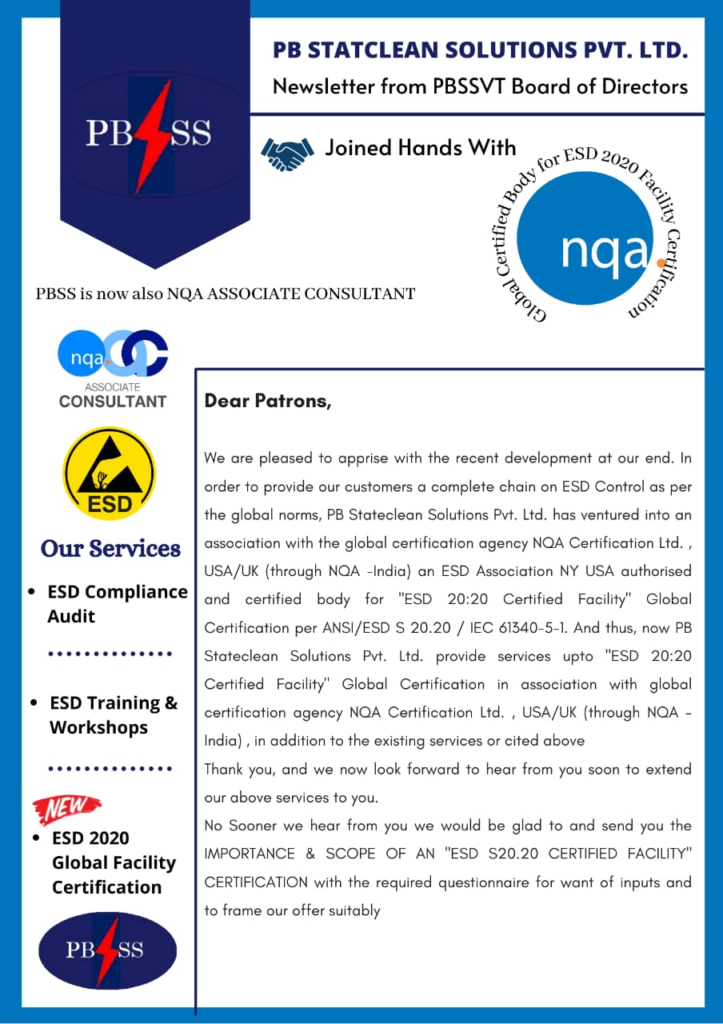 PBSS-ESD Control Program Audit And Training Certification - PB Statclean Solutions Pvt Ltd.